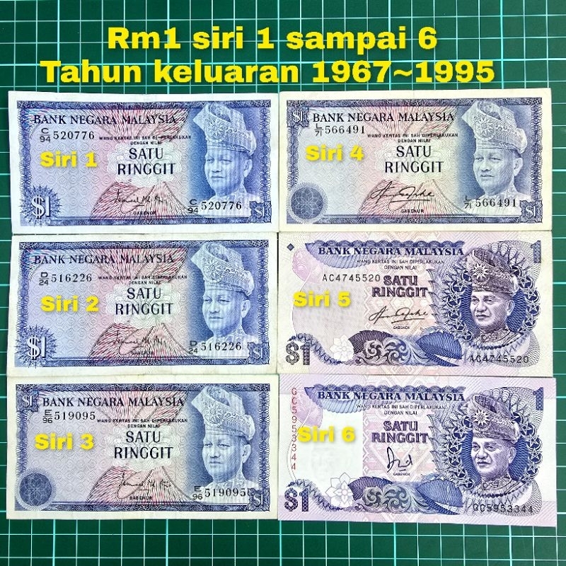(A318) rm1 siri 1,2,3,4,5,6 duit kertas lama rm1 lama barang antik barang lama mata wang lama ...
