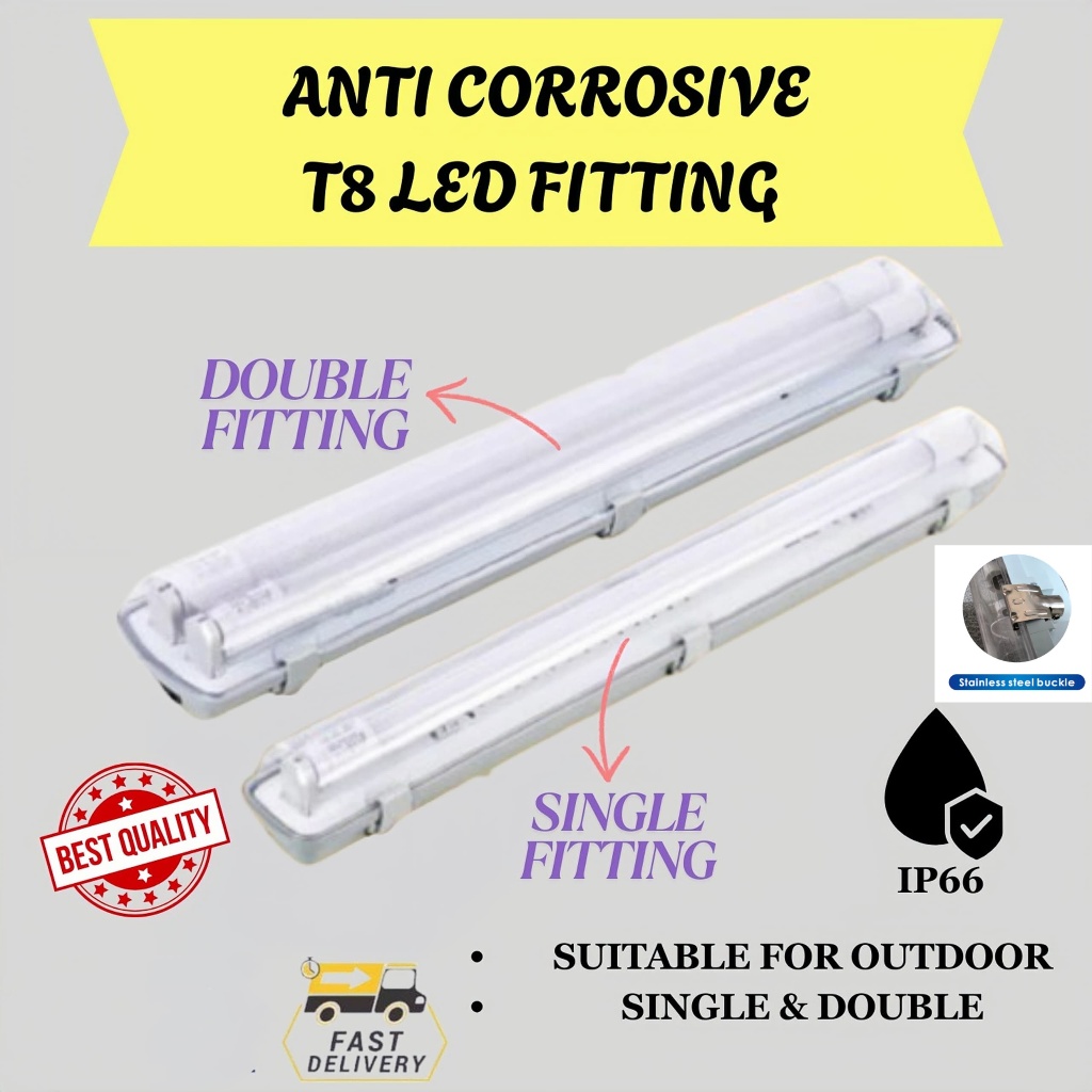 LED T8 Waterproof Casing Fitting 2FT 4FT Single Double Anti corrosive ...