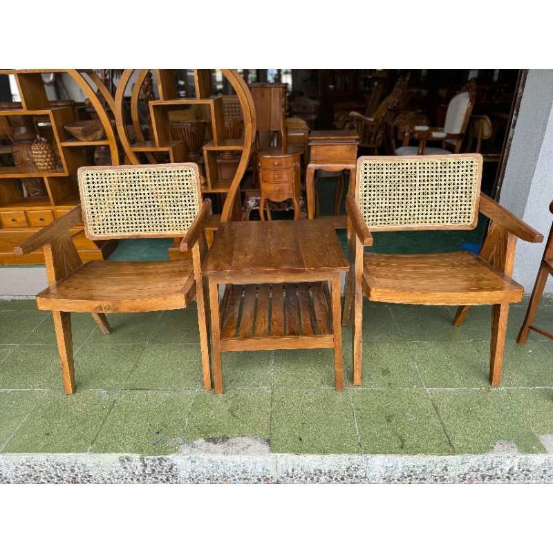 KERUSI KAYU JATI ROTAN/1+1+ MEJA/KERUSI KAYU JATI ROTAN | Shopee Malaysia