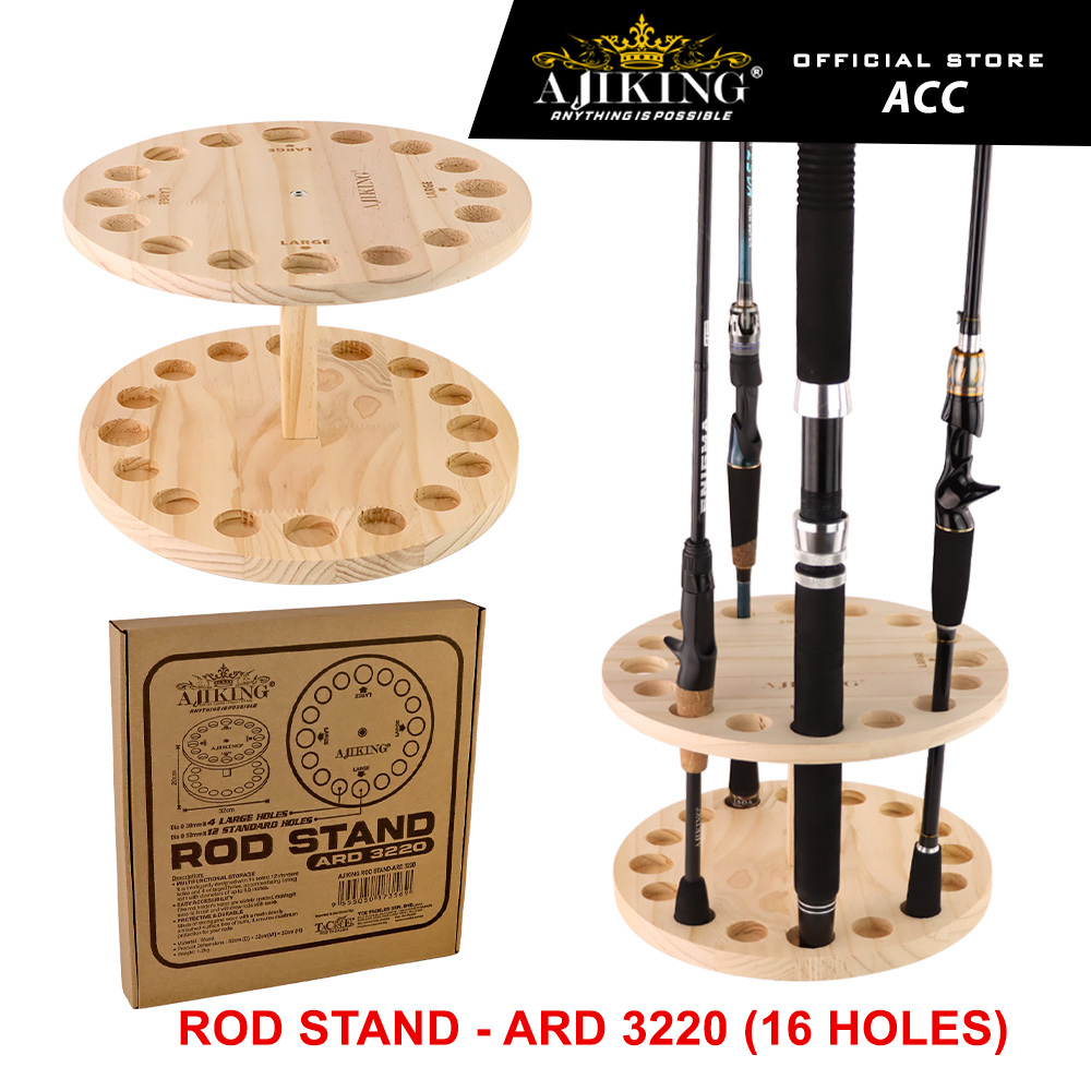Ajiking Rod Stand ARD 3220 Rak Pancing Kayu 2Tingkat 16 Lubang Wooden ...