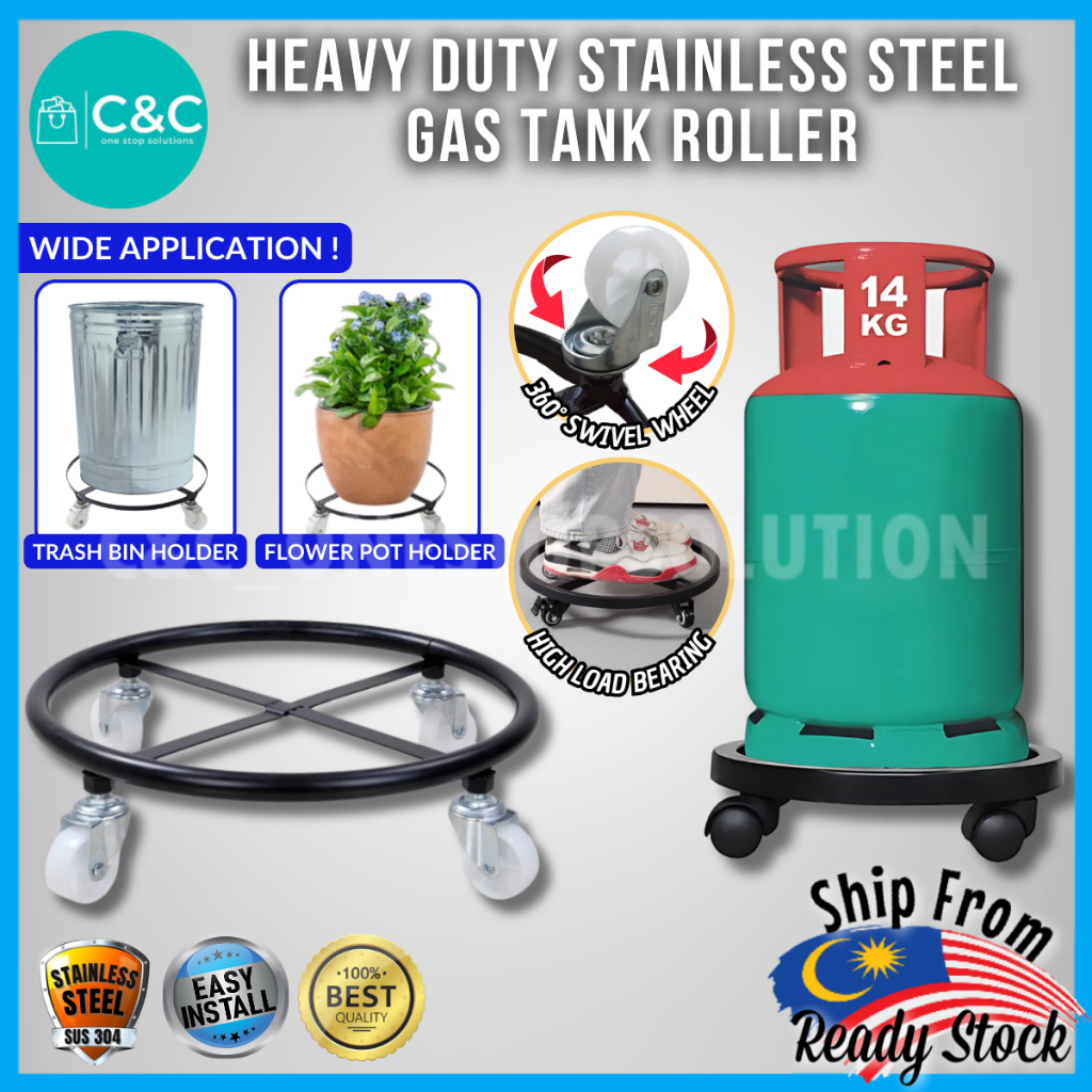 C&C Heavy Duty Gas Tank Trolley Stainless Steel Gas Tank Roller 4 Wheel ...