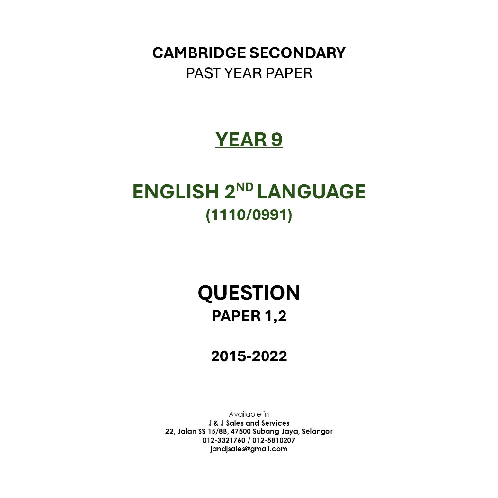 Cambridge Secondary Year 9 English 2nd Language Past Year Paper 2015 ...