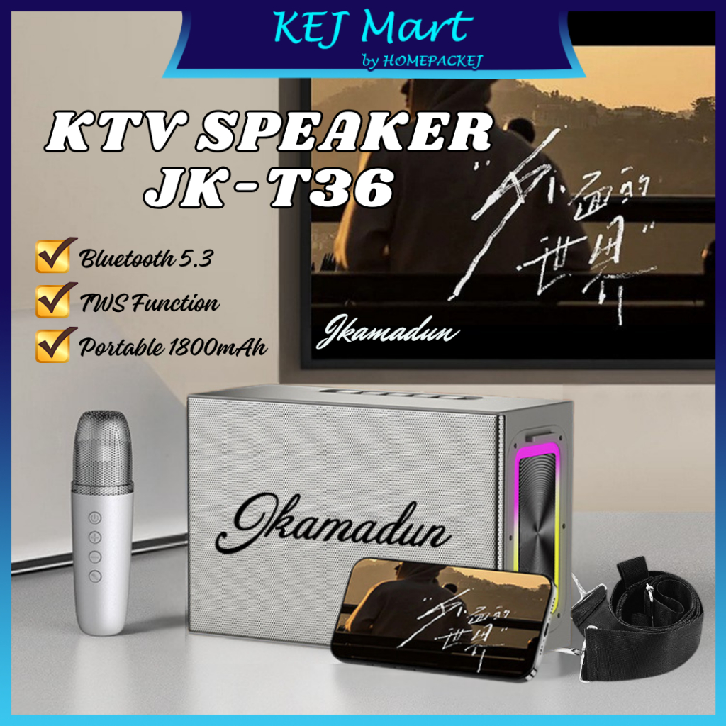 JK-T36 Portable Bluetooth 5.3 KTV Speaker Microphones RGB Light support TWS AUX TFCard USB ...