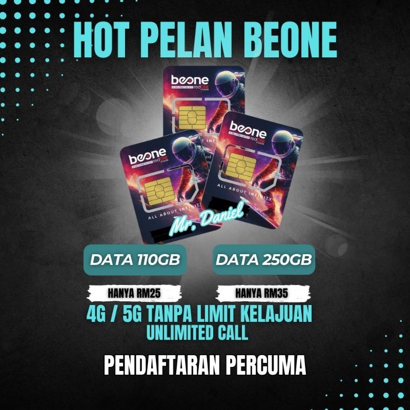 SIMKAD BEONE PREPAID FREE KREDIT RM5.00 ( RM25 SEBULAN💥DATA 110GB 4G/5G ...