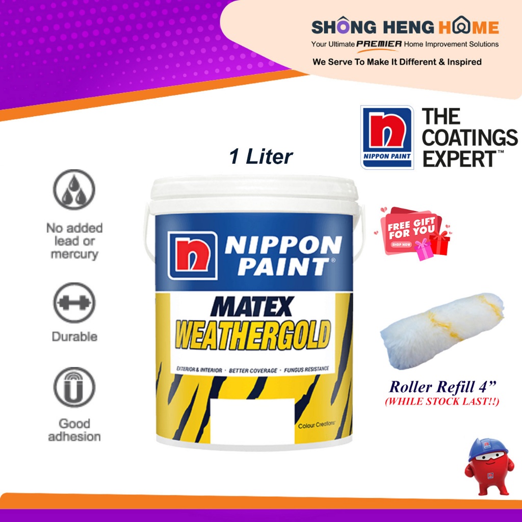 1L - Nippon Paint Matex Weathergold Exterior Wall - ANY COLORS (REMARK ...