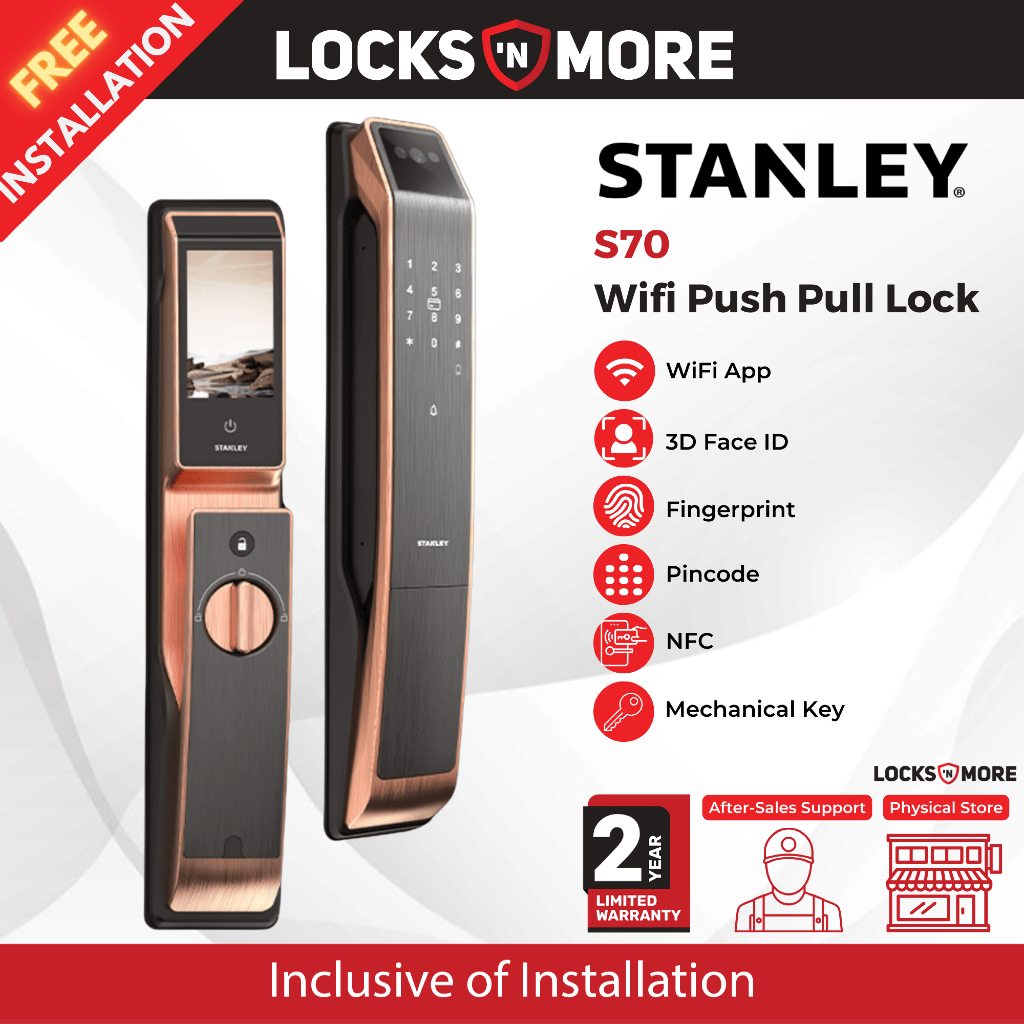 STANLEY S70 Wi-Fi Video Push-Pull Lock | FACE ID | FINGERPRINT | FREE ...