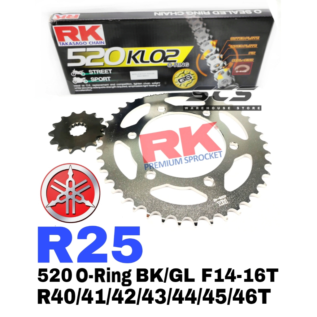 RK Sprocket Set YAMAHA R25 520 RK KLO2 O-Ring Rivet Black / Gold Chain ...