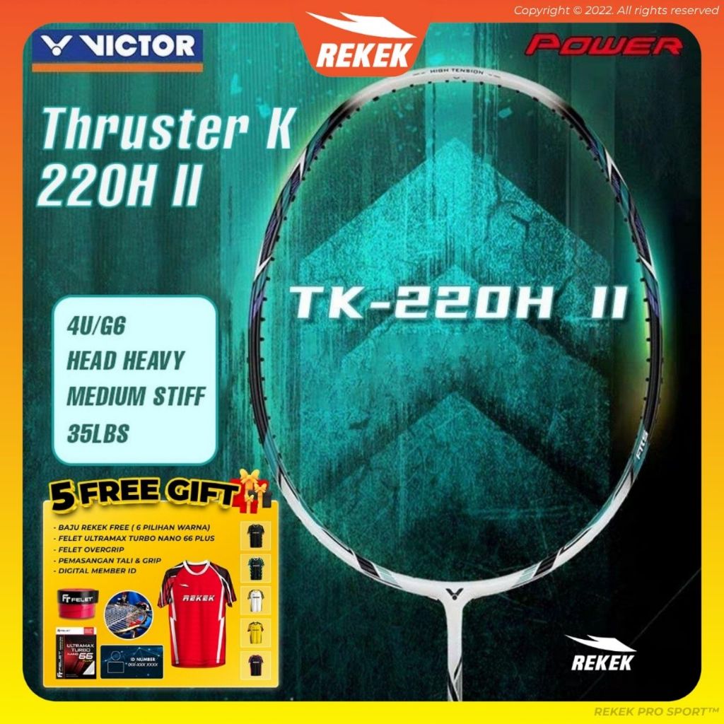VICTOR Thruster K 220H II Badminton Racket Pakej Tali + Grip Raket ...
