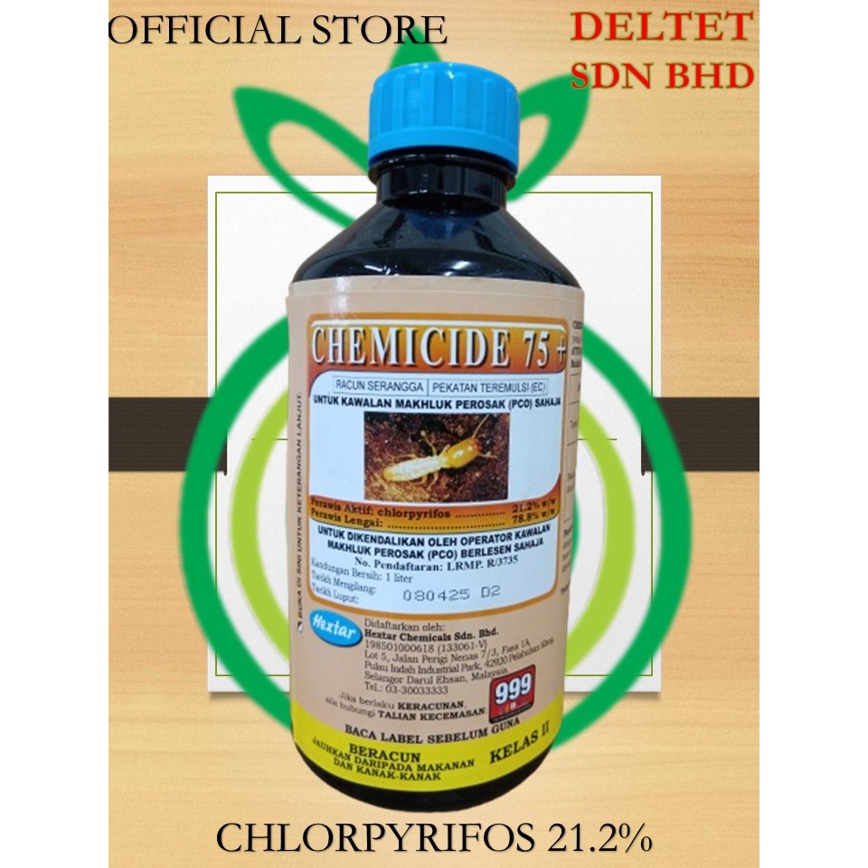 CHEMICIDE 75 - 1L - CHLORPYRIFOS 21.2%/TERMITE PEST CONTROL /UBAT ANAI ...