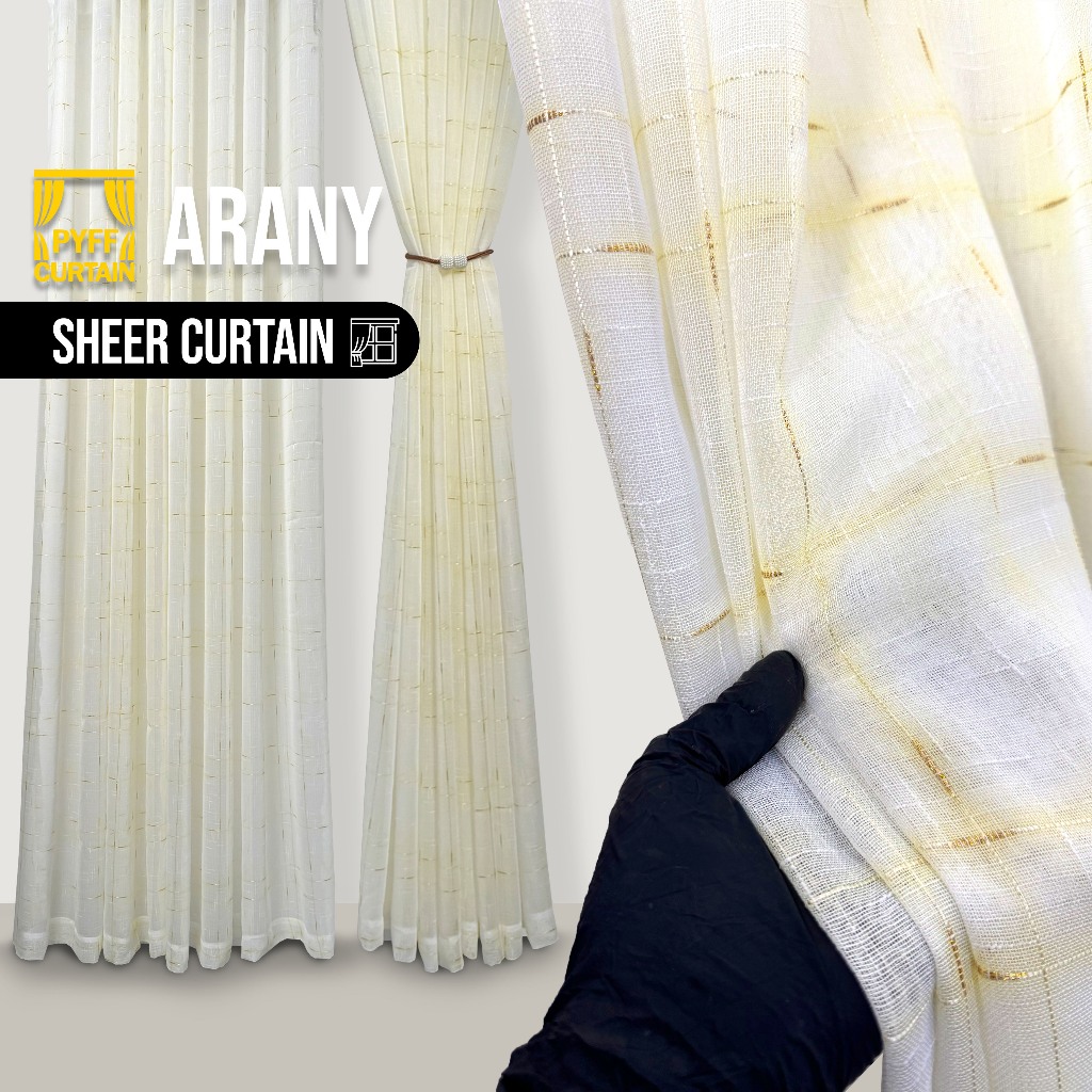 PYFF CURTAIN | ARANY modern tulle gold line white sheer curtain ...