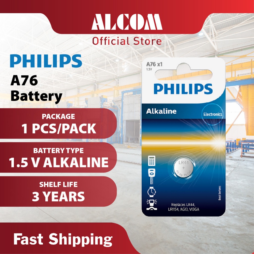 PHILIPS A76 LR44 Battery with 1.5V, Alkaline & Long lasting Performance ...