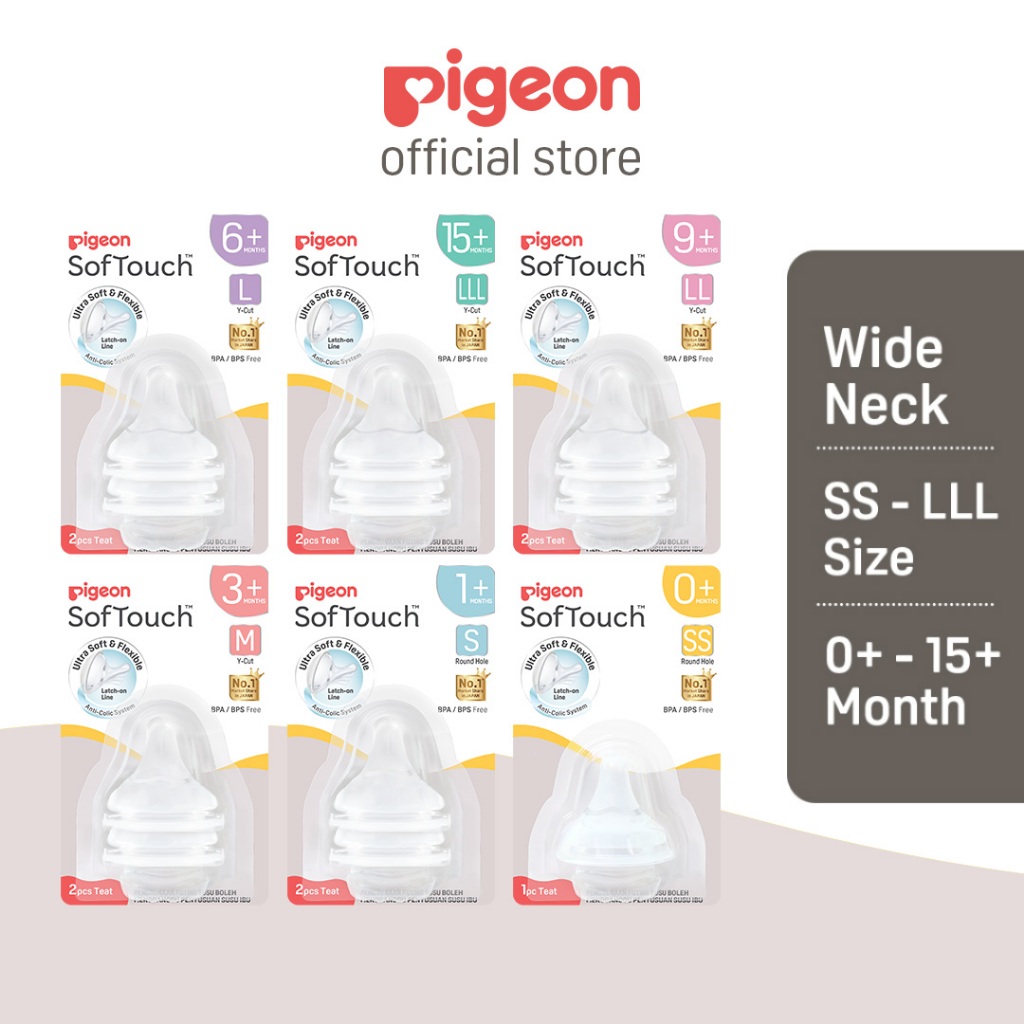 Pigeon SofTouch™ Wide Neck Latch-On Teat SS/S/M/L/LL/LLL | Shopee Malaysia