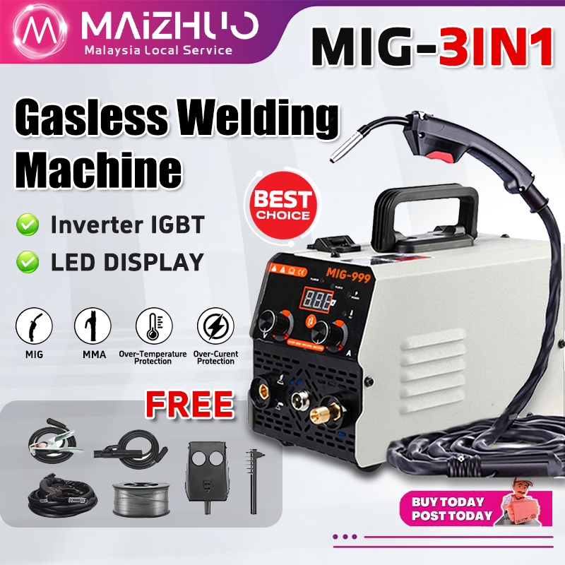 Mig-999Welding Machine Mig Welding Set Mesin Welding Gasless MIG/MMA/TIG Gasless 3in1 Inverter ...