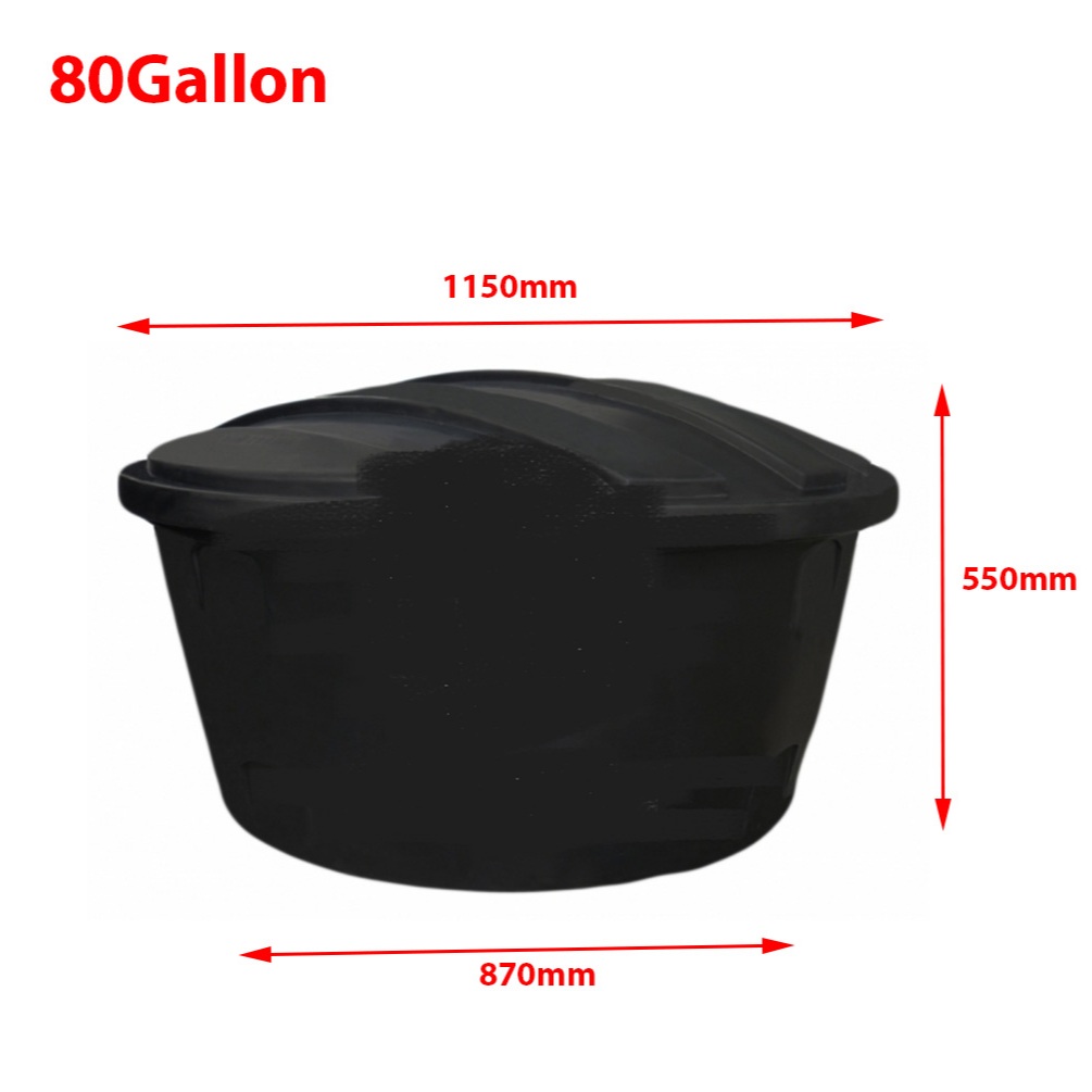 80 Gallon MF Round Water Tank C/W Cover HDPE water tank Poly tank ...
