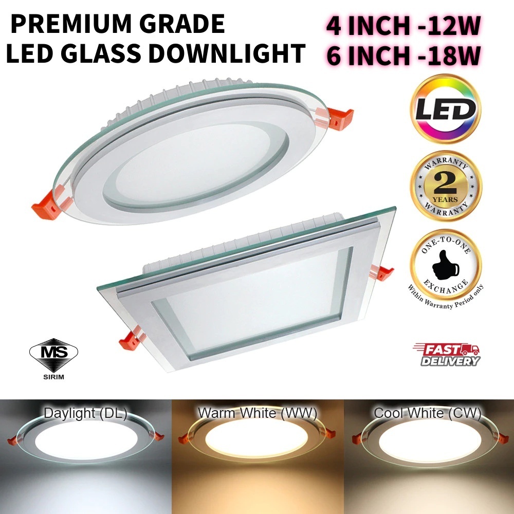 ~~SIRIM （（（Glass）））） LED Downlight 12W 18W Round Square Recessed Glass ...