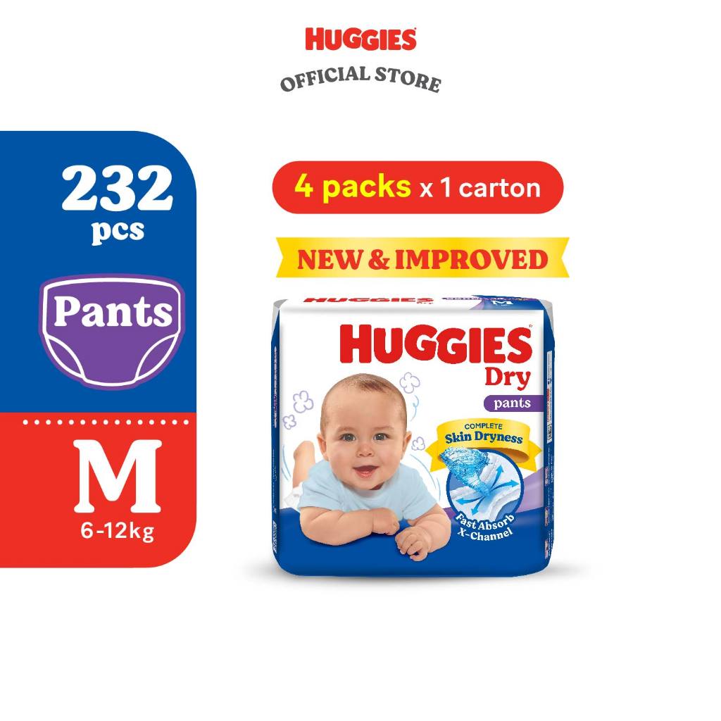 Huggies Dry Pants Diapers M58 (4 packs) - Fastest Absorbing Baby Diaper ...