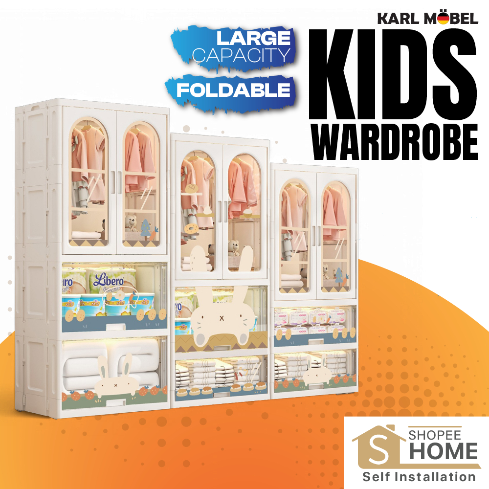 Almari budak Kids Wardrobe Clothes Cabinet Drawer With Lock Children's ...