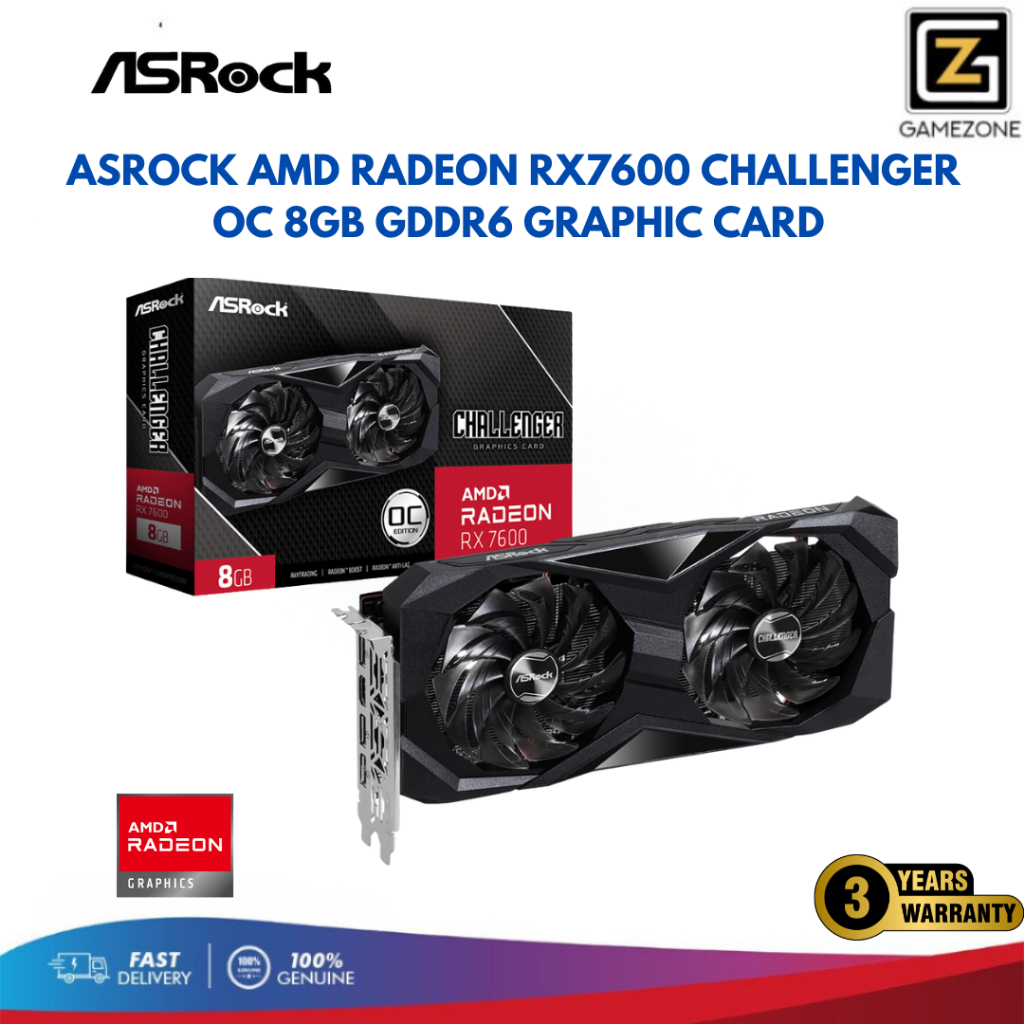 ASROCK AMD RADEON RX 7600 CHALLENGER OC 8GB GDDR6 GRAPHIC CARD | Shopee ...