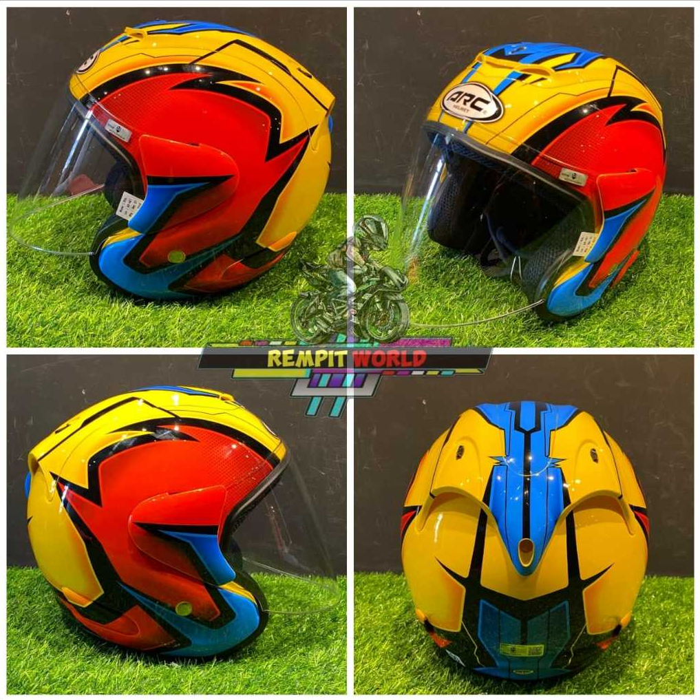 HELMET ARC RITZ FLASH YELLOW RED 100%ORIGINAL ARC MALAYSIA VISOR GOLD ...