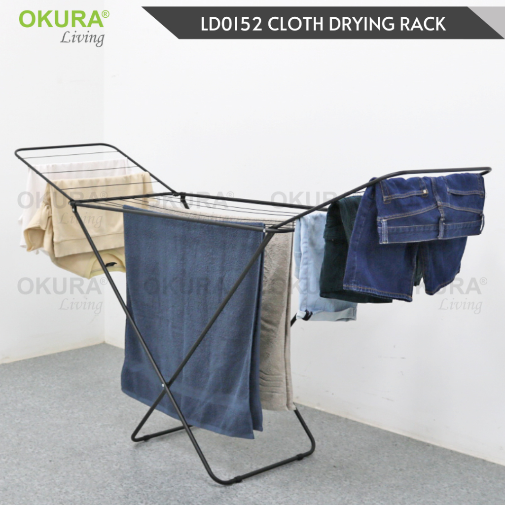 OKURA LD0152 Foldable Metal Drying Rack Clothes Rack Clothing Hanger ...
