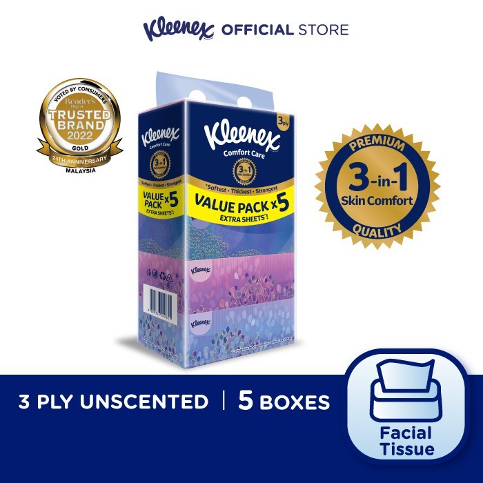 [Carton of 10] Kleenex Facial Tissue Box 3ply (90s x 5 Packs) | Shopee Malaysia