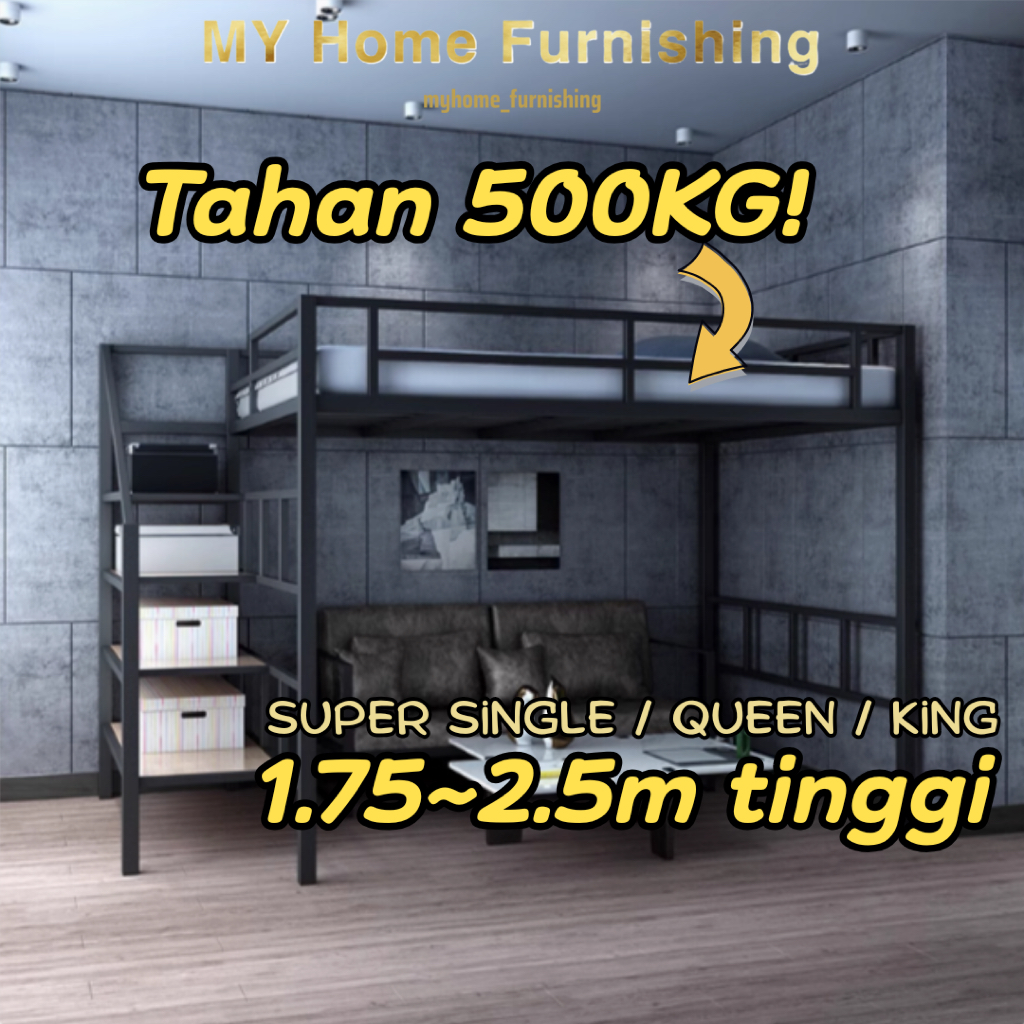Loft Bed Double Decker Single Queen Metal Frame Upper Bunk Bed Kids ...