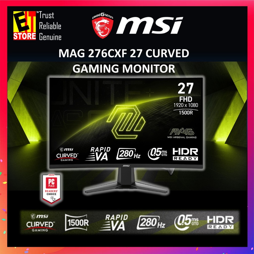 MSI MONITOR MAG 276CXF 27" CURVED Gaming Monitor -FHD HDR READY 280HZ / 0.5MS/ AMD FREE SYNC - 3 ...