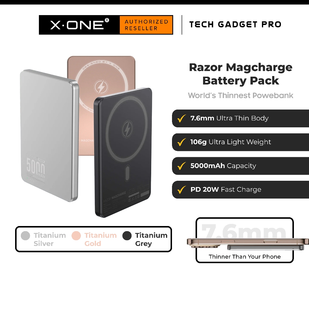 X.One Razor Magcharge Magnetic Wireless Ultra Thin Slim Battery Pack ...