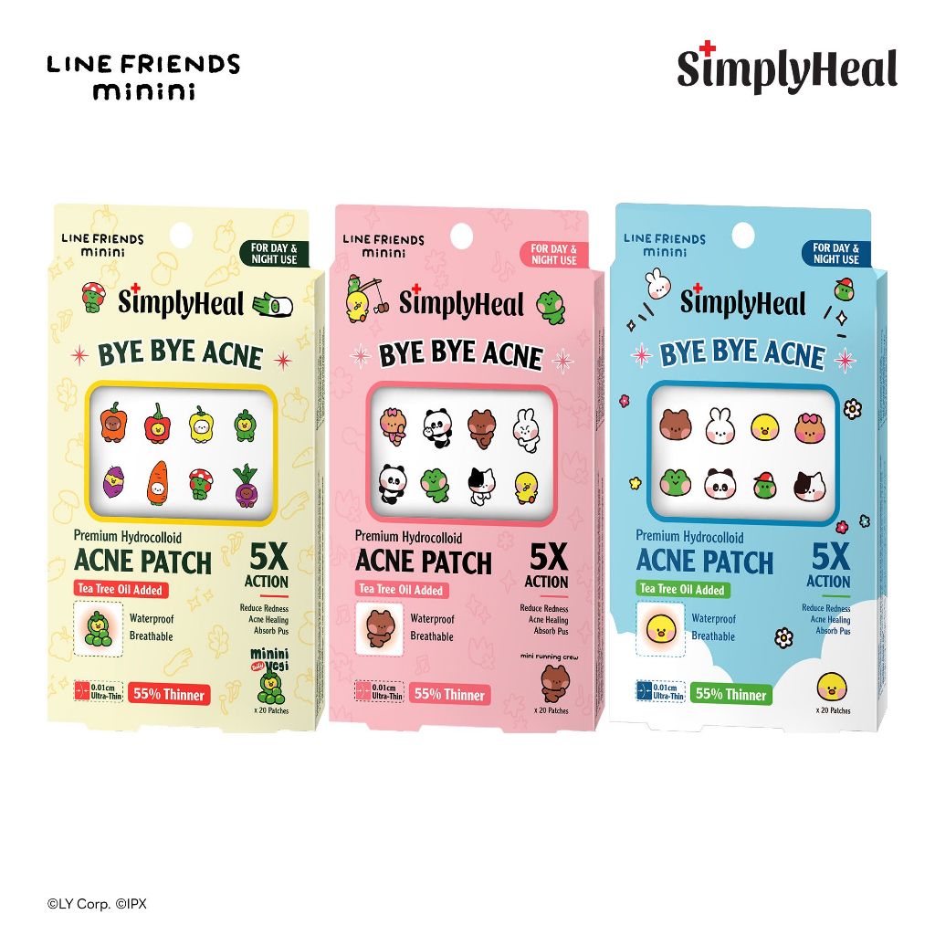 SimplyHeal Day & Night Premium Hydrocolloid Acne Patch (LINE FRIENDS minini Edition) | Shopee ...