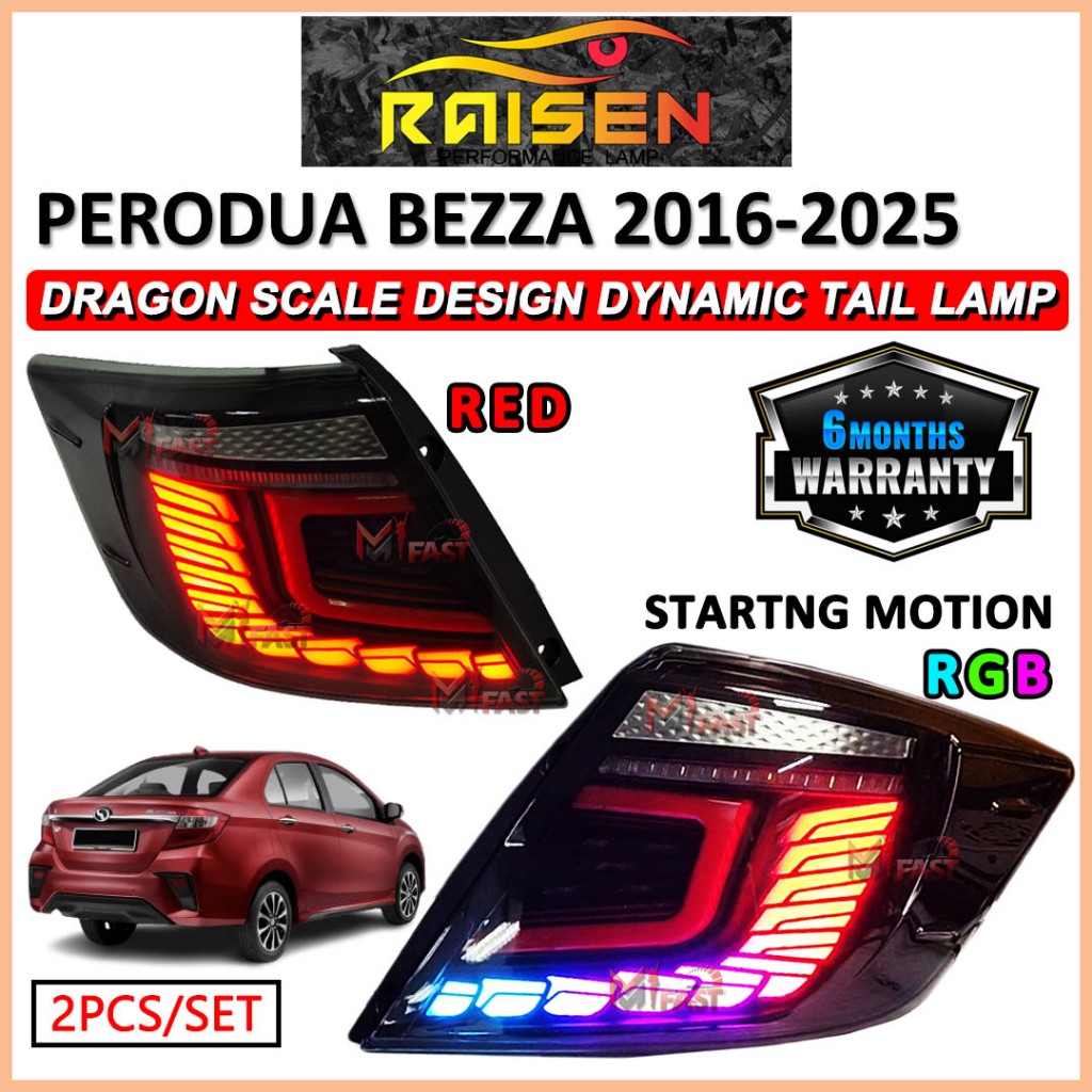 Perodua Bezza 2016 - 2025 Version 2 ( Red / RGB ) Dragon Scale Design ...