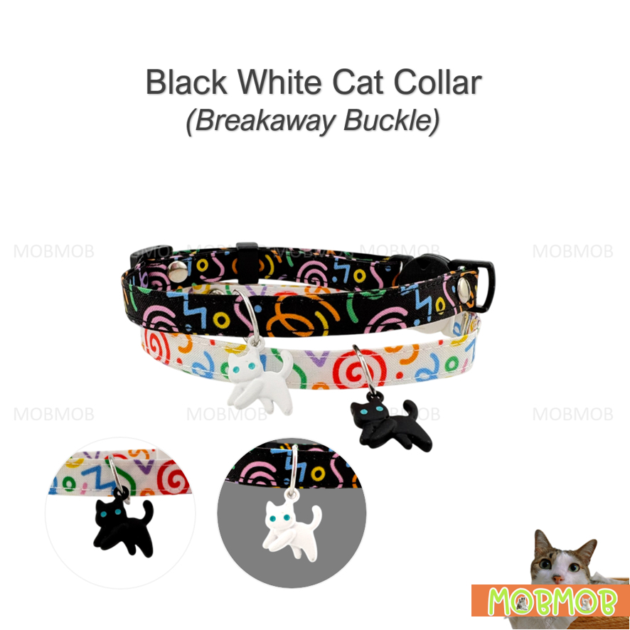 Breakaway Cat Collar Black White Cat Pendant Adjustable Buckle Linen ...