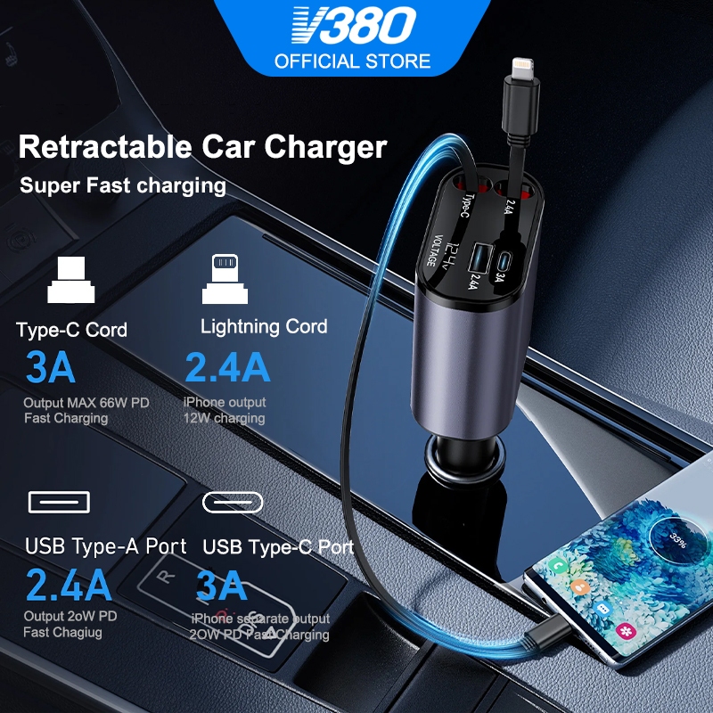 V380 PRO Car Charger 4 IN 1 Type-C Charger Adapter Adjustable Angle ...