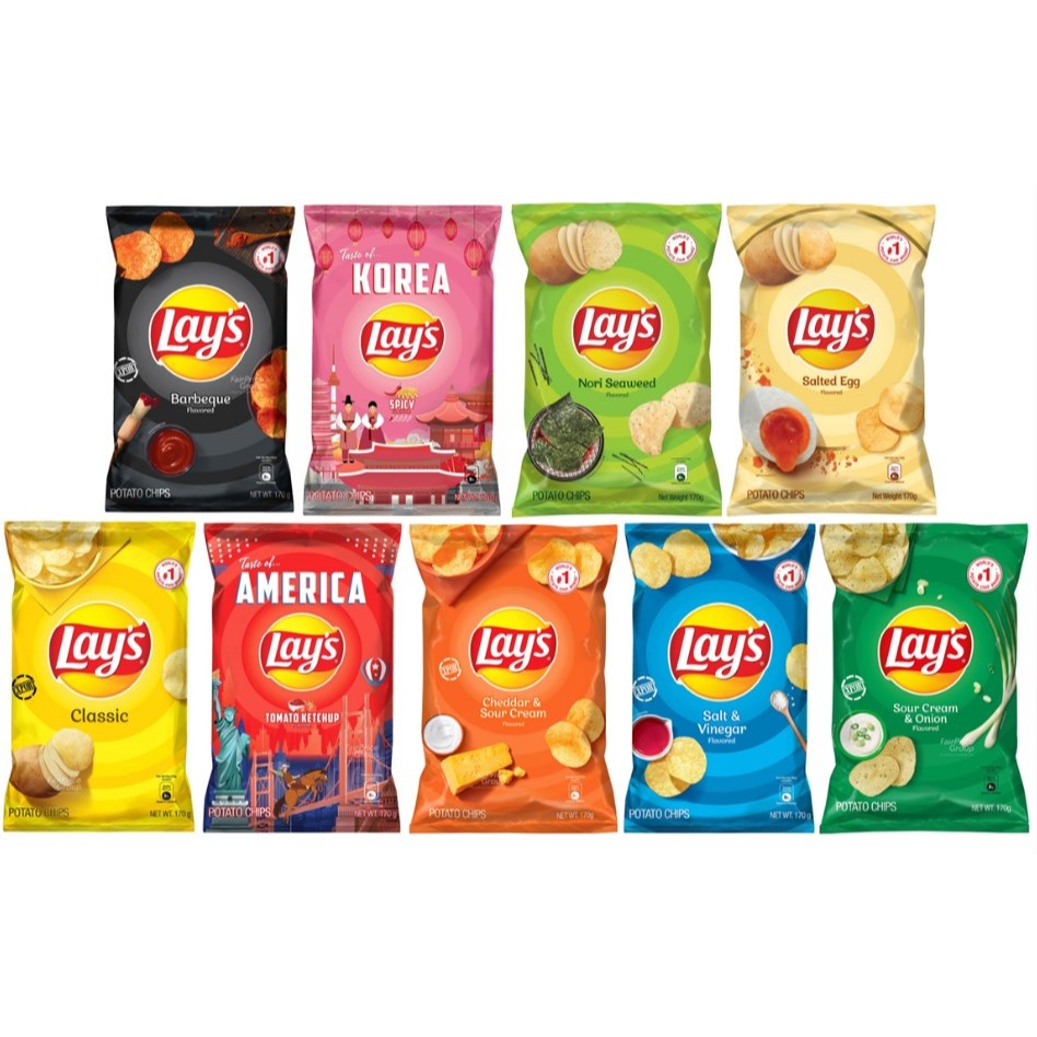 LAYS 170G POTATO CHIPS: CLASSIC/TOMATO KETCHUP/CHEDDAR/BARBECUE/HOT ...