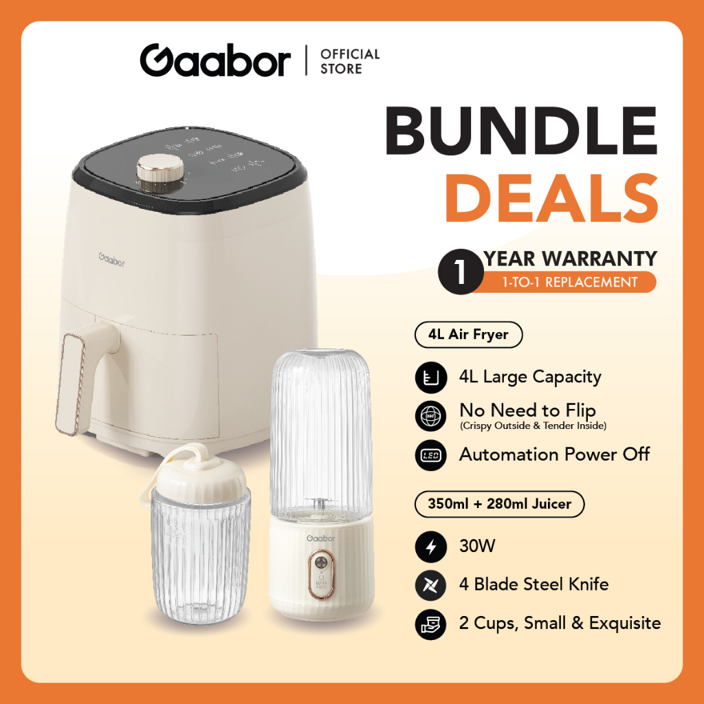 Gaabor Homepro Bundle Sales Air Fryer AF40M-WH01A and Wireless Portable Fruit Juicer FP03T-WH01A ...
