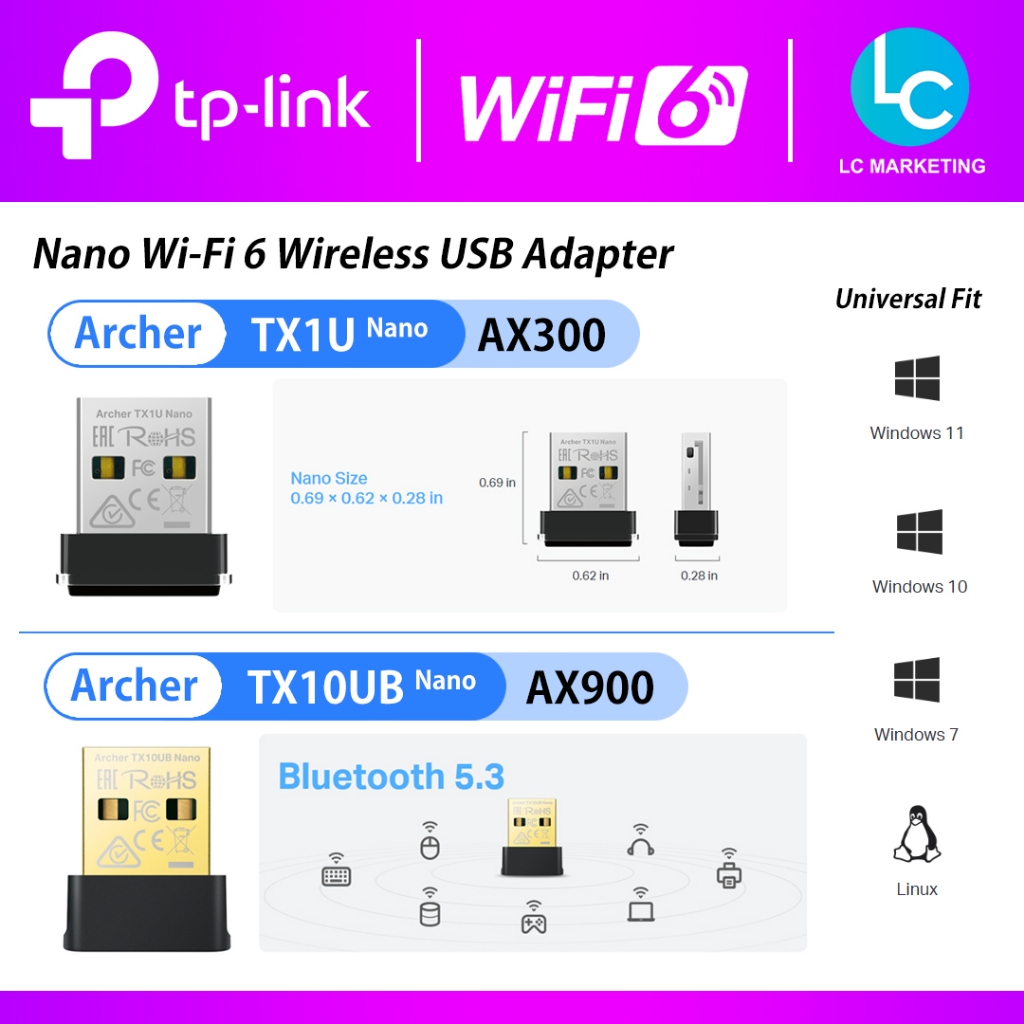 TP-Link Archer TX1U Nano AX300 / TX10UB Nano AX900 Nano WiFi 6 ...