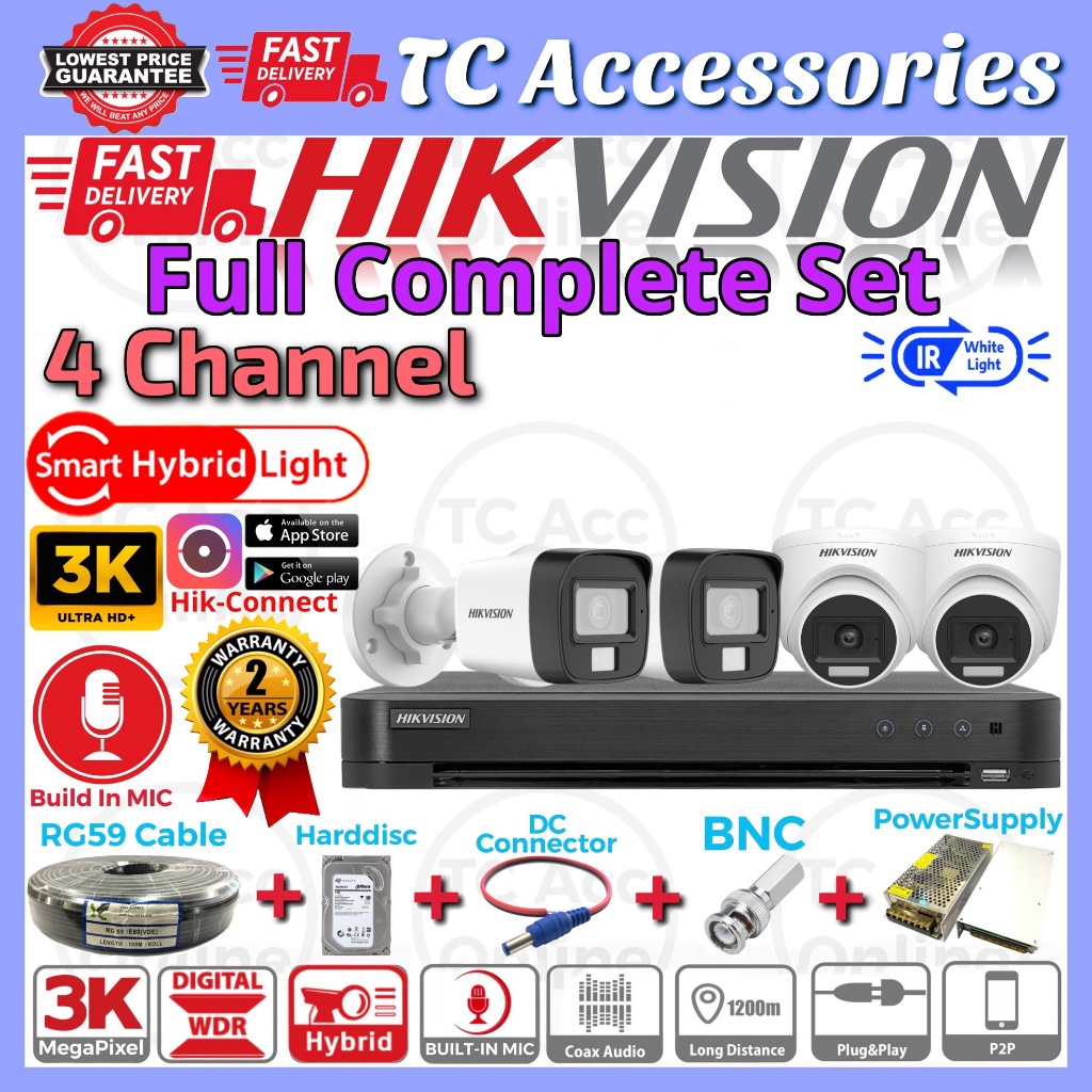 HIKVISION Dual Light Audio 🌟4-CHANNEL🌟 3K Smart Hybrid 4CH CCTV Ultra ...