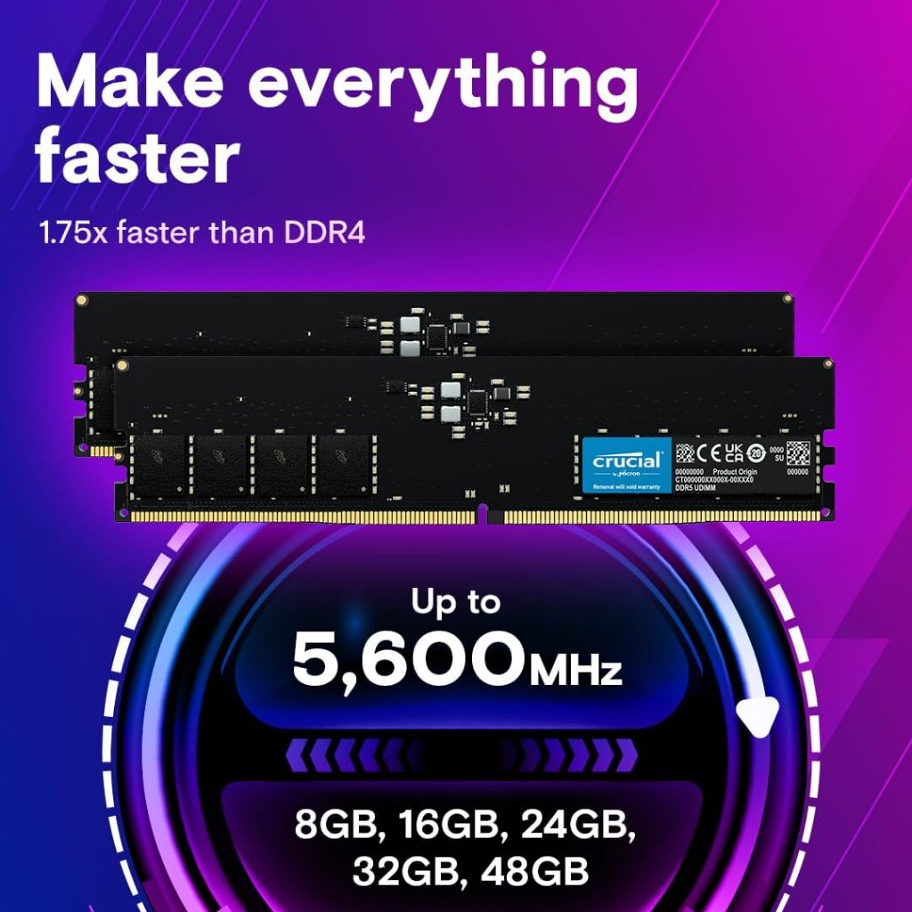 Crucial [ 8GB / 16GB / 32GB ] DDR5-4800 UDIMM MHZ DDR5 UDIMM Desktop ...