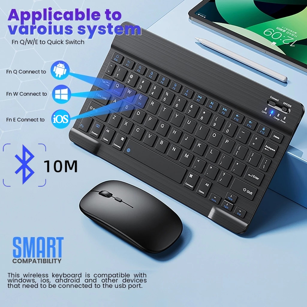 10 Inch Mini Universal Wireless Bluetooth Keyboard Wireless Mouse Set For Android Ios Ipad