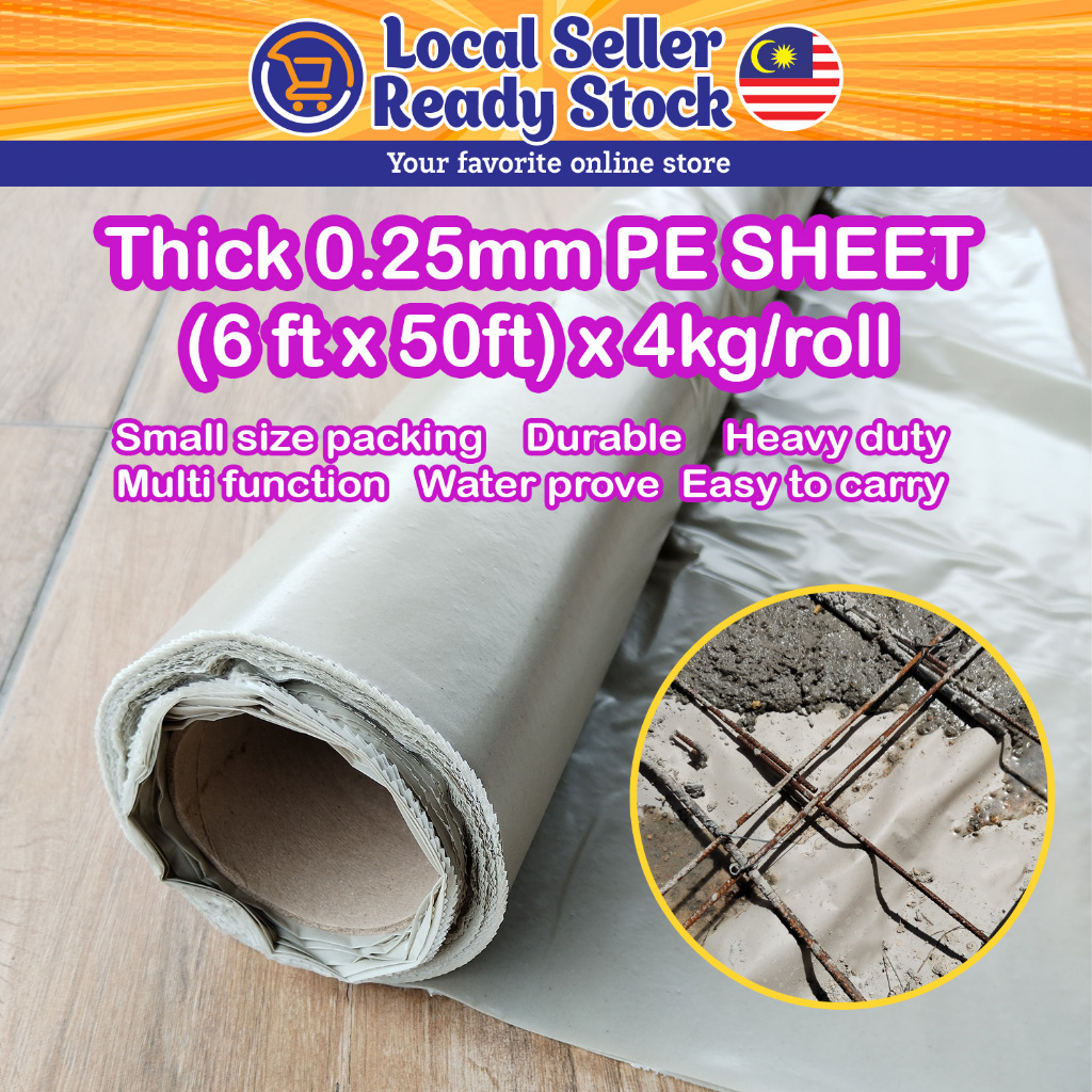 0.25mm thick PE SHEET 6ft x 50ft (Heavy duty construction polyethylene ...