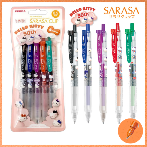 Zebra Gel Ballpoint Pen Sarasa Clip 0.5mm Hello Kitty 50th Anniversary Design 5-Color Set JJ15 ...