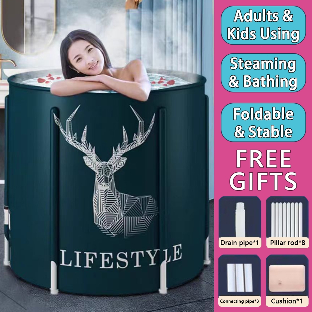 70CM Foldable Adult Kids Bath Tub+Cushion Backrest Spa Tub Mandi Dewasa ...