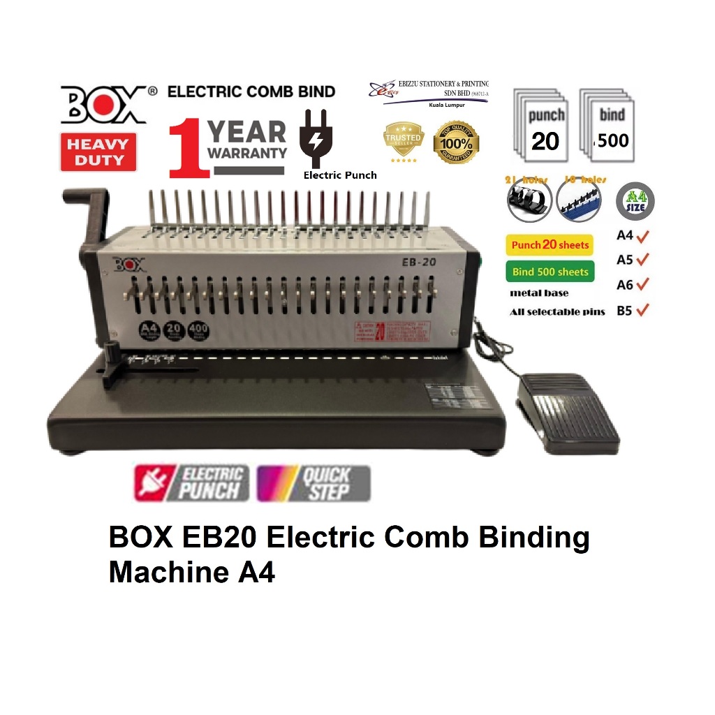 BOX Heavy Duty Electric Binding Machine EB20 (20sheets) | Shopee Malaysia