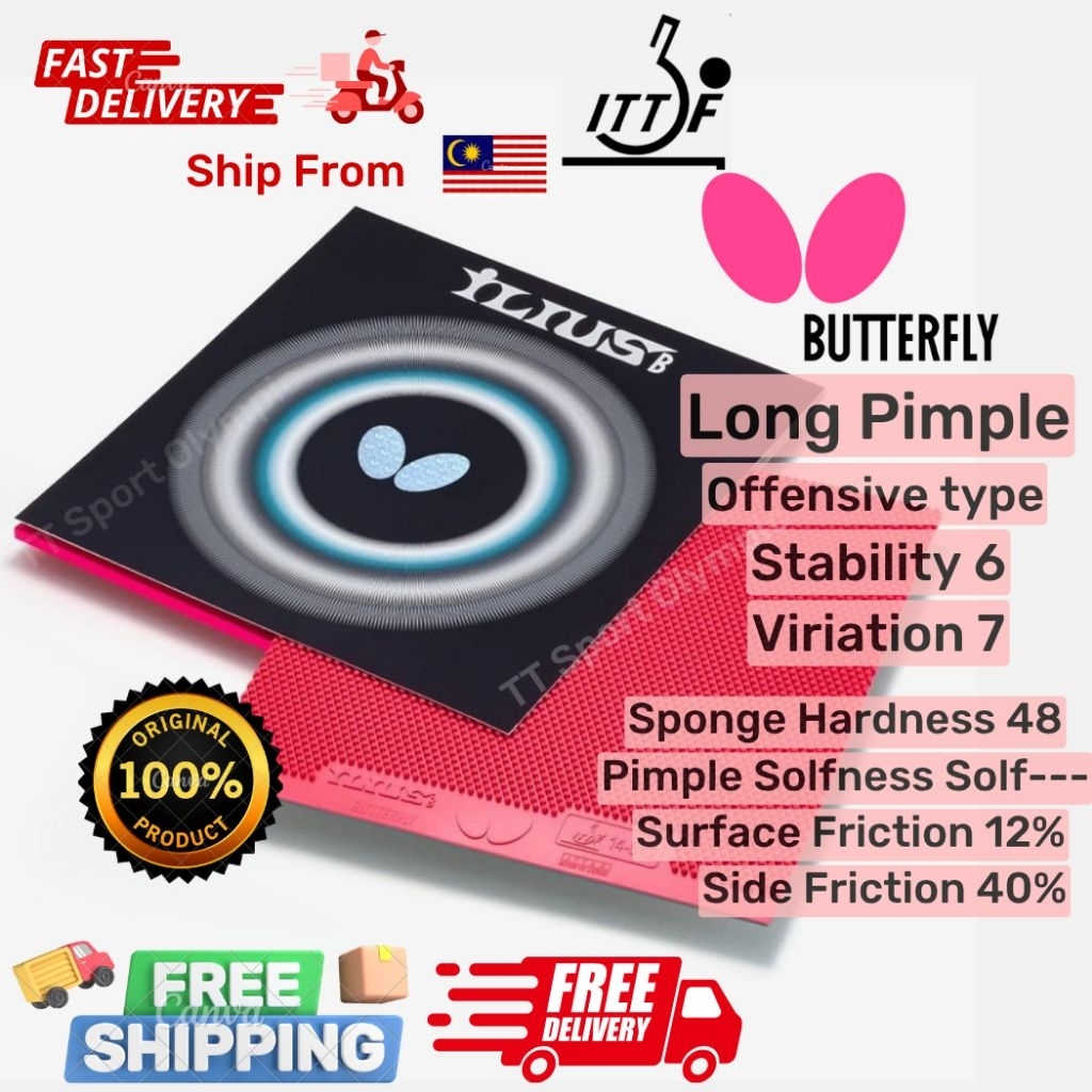 Butterfly ILIUS B High Quality Power Long Pimple Best Deffend Table ...