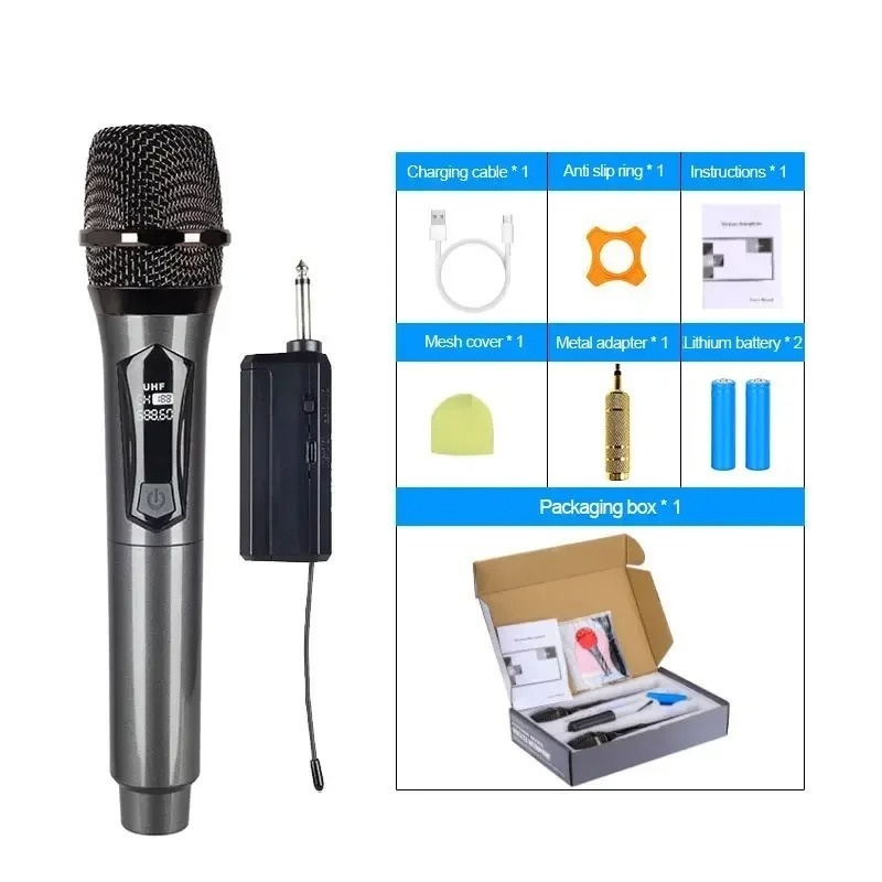 ZH-18M Professional Rechargeable Handheld Mic Universal Wireless Microphone Dynamic UHF Stage ...