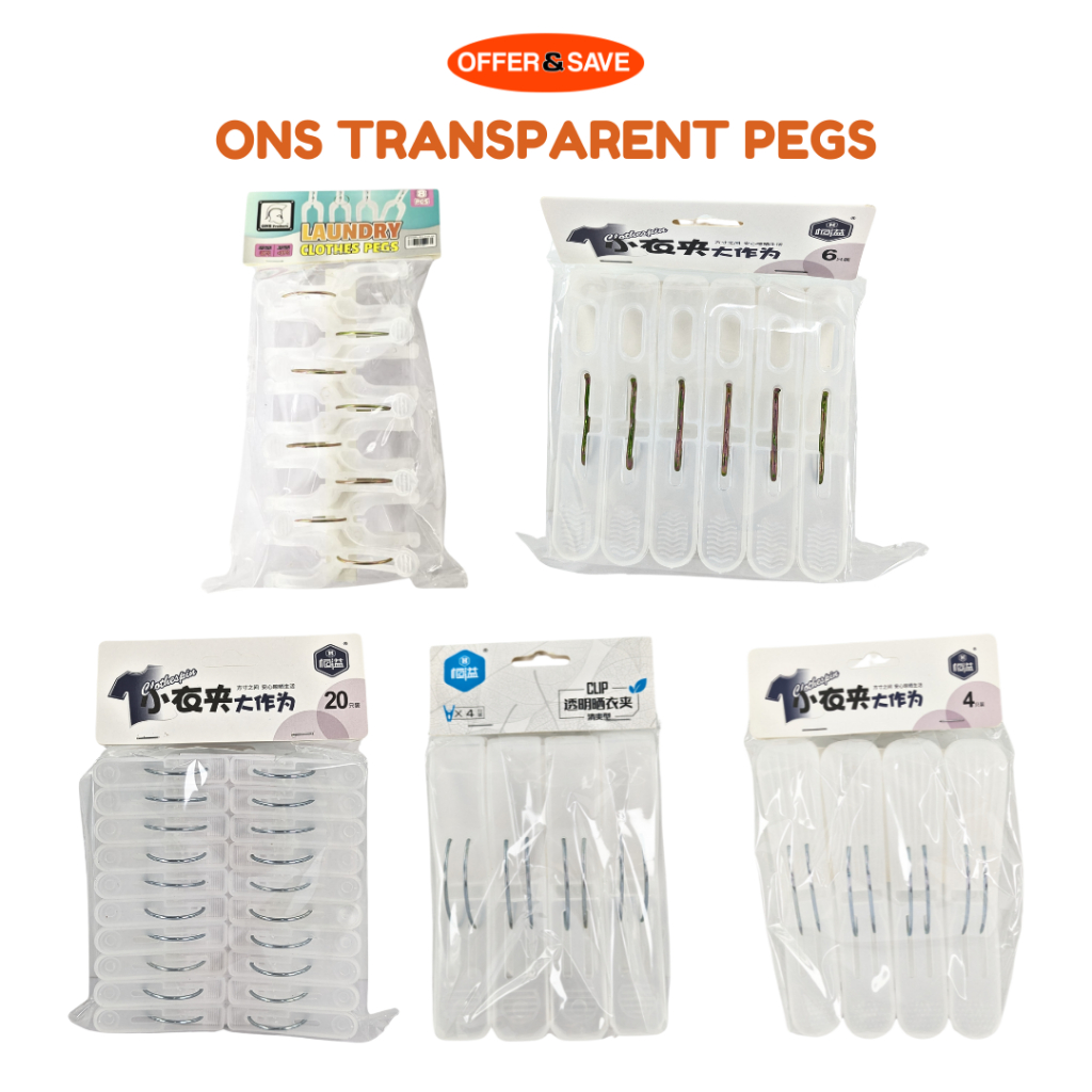ONS Transparent Plastic Clothes Peg Cloth Clip Penyepit Baju Sepit Baju ...