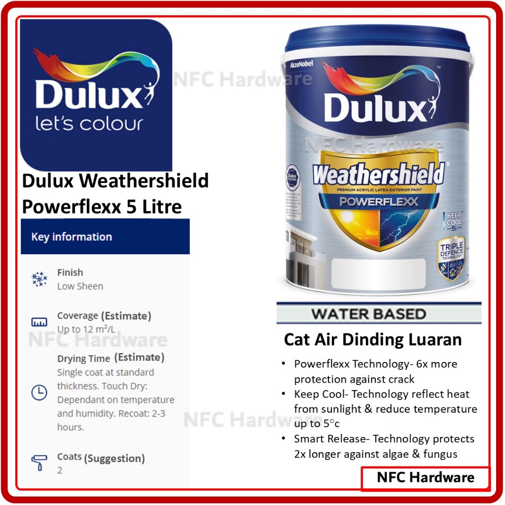 DULUX Weathershield Powerflexx 5 Litre (Cat Air Dinding Luaran ...