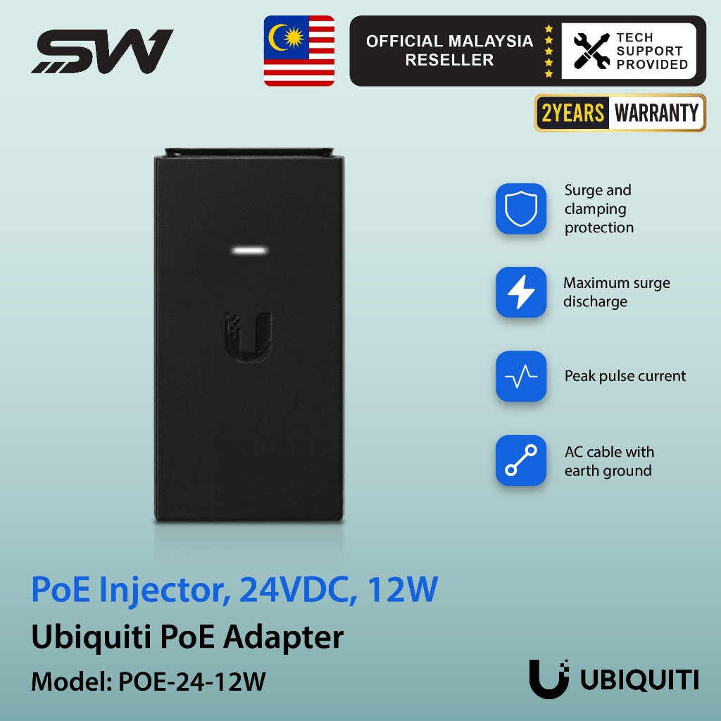 Ubiquiti POE-24-12W PoE Adapter – 24V 0.5A 12W, Non-Gigabit, Surge ...