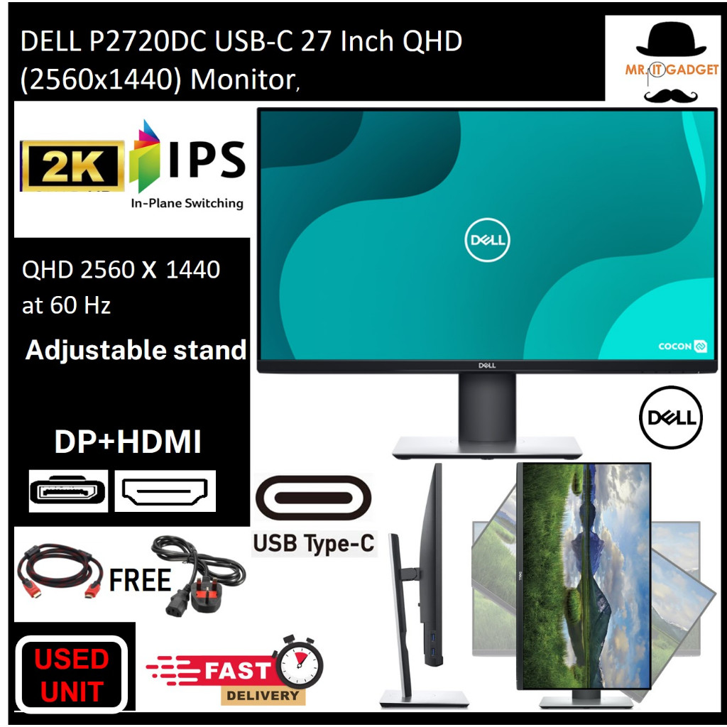 DELL LED / LCD P2720DC USB-C 27 Inch QHD (2560x1440) Monitor, 60Hz, IPS ...