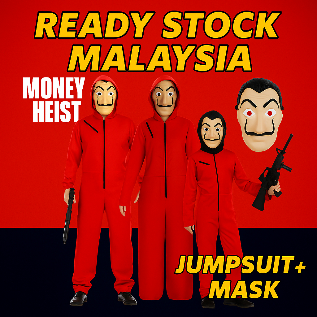 (Ready Stock) Money Heist Red Jumpsuit Costume with Salvador Dali Mask ...