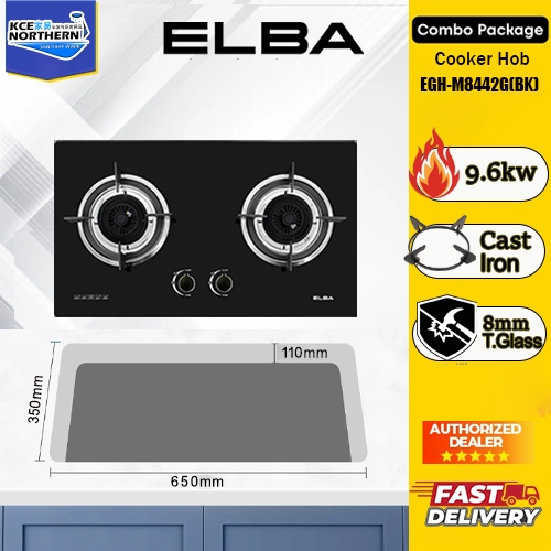 (KCE)🔥ELBA EGH-M8442G(BK) 4.8kW 2 Burner Built In Glass Hob / Gas ...